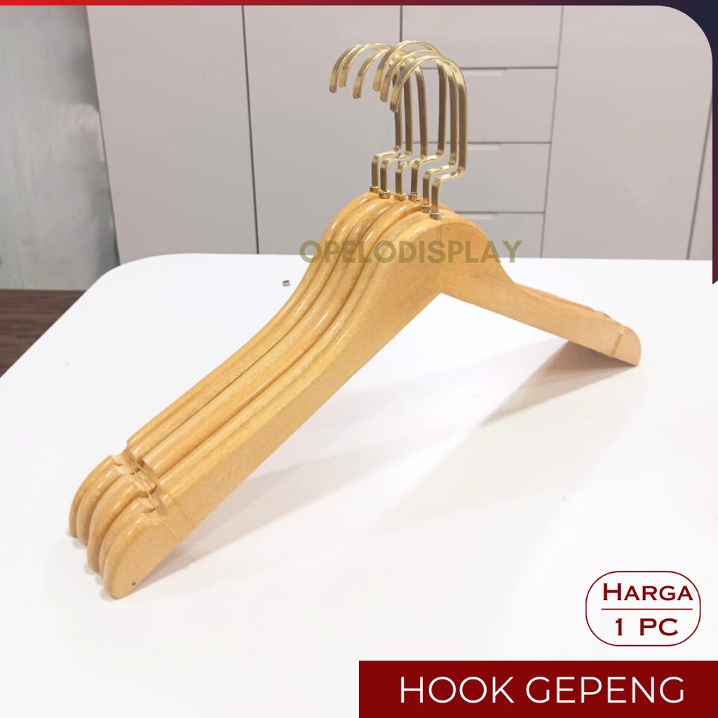 Jual [ NEW ] HANGER KAYU DEWASA BUTIK HOOK GEPENG HOOK GOLD DAN SILVER ...