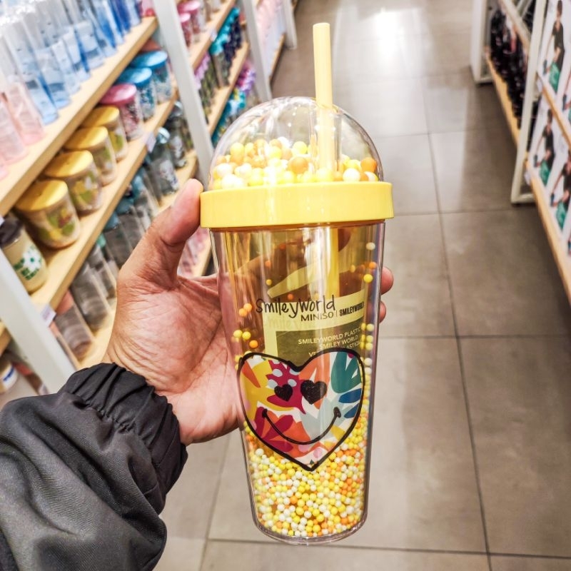 Jual Miniso Botol Minum Smiley Word Botol Plastik 420ml Cup | Shopee ...
