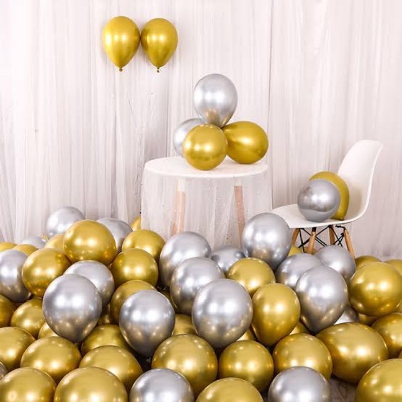 Jual Paket Balon Chrome Silver Gold isi 30/Balon Chrome 12inch | Shopee ...