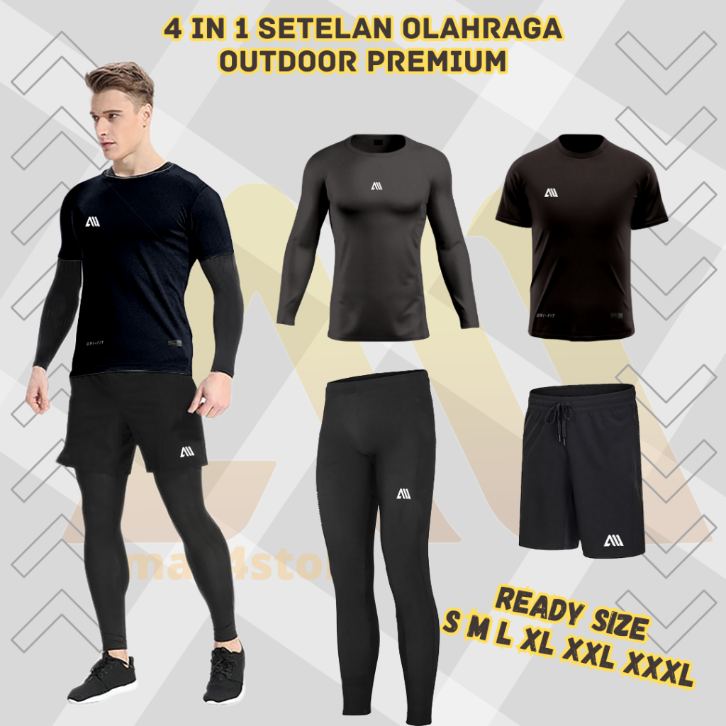 Jual 4 IN 1 Atasan Kaos Jersey Baselayer Celana Pendek Lejing Sepak Bola Badminton Running ...