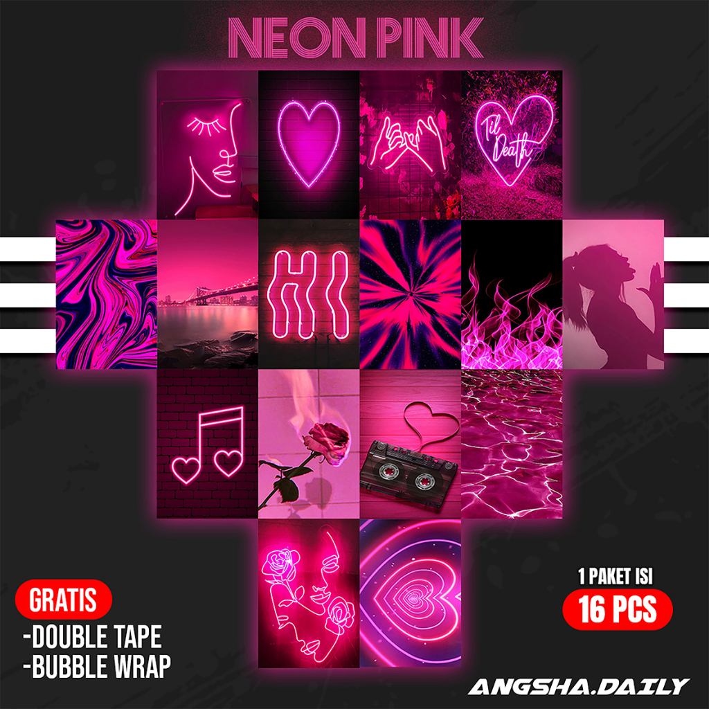 Jual Poster Dinding Aesthetic Neon Pink Ukuran A5 Poster cewe estetik ...