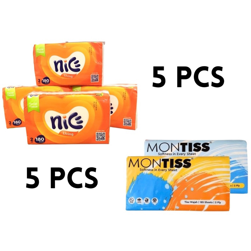 Jual Tisu Tissue Nice 180 sheets 2ply - PAKET 5 PCS | Shopee Indonesia