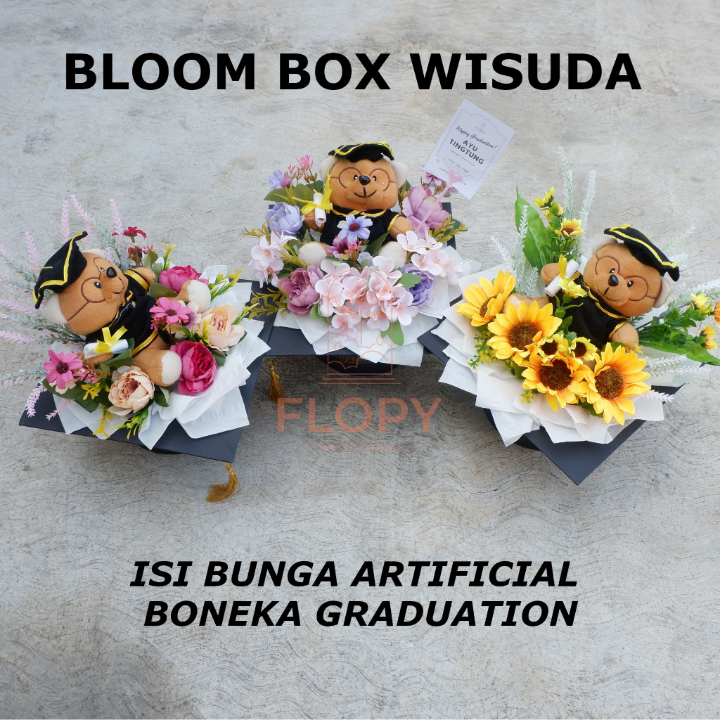 Jual (FLOPY) Bloom Box Wisuda isi Bunga artificial Boneka graduation ...
