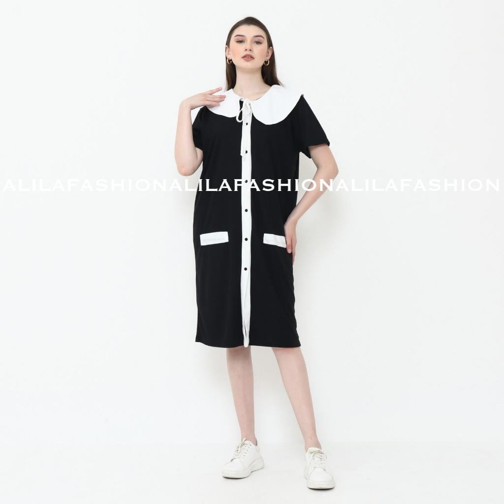 Jual ALILA | DRESS HARUKA FULL KANCING HIDUP COTTON RIB KNIT KOREAN ...