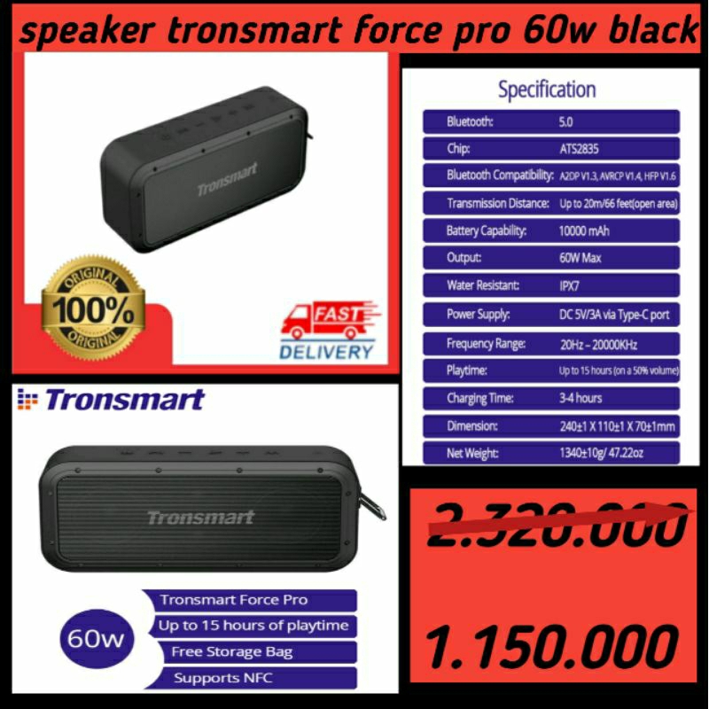 Jual speaker tronsmart force pro 60w black | Shopee Indonesia