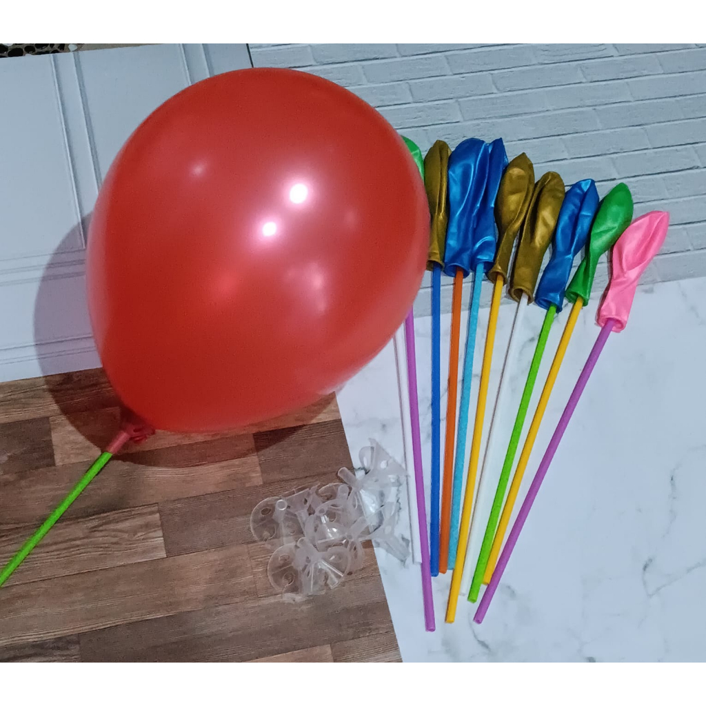 Jual STIK BALON + BALON METALIK 12 INCHI ISI 10 PCS | Shopee Indonesia