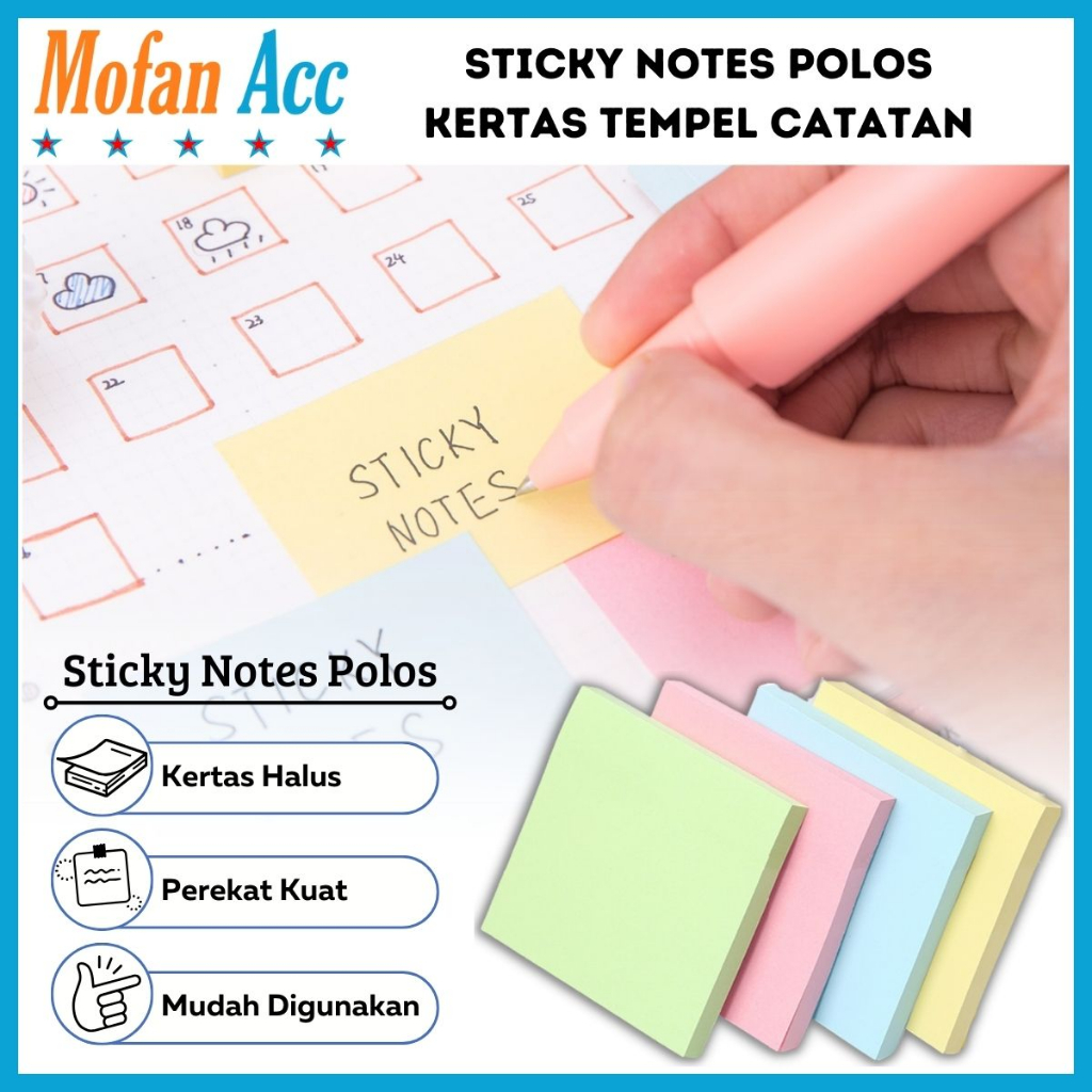 Jual Sticky Notes Polos 76x76MM 100lembar Kertas Catatan Kecil Mini ...