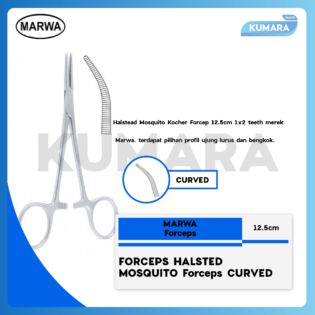 Jual MARWA - Halstead Mosquito Pean Forceps Curved 12.5cm 1x2 Teeth ...