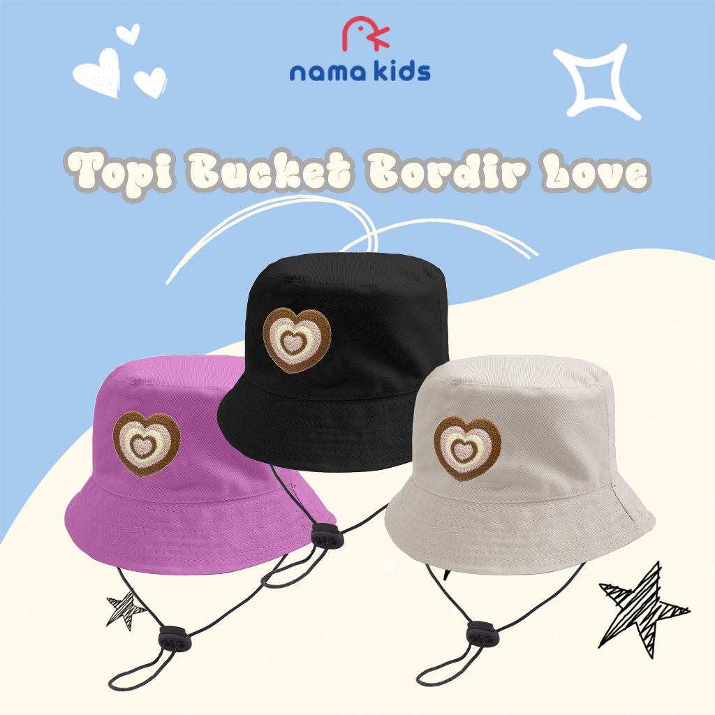 Jual TOPI BUCKET ANAK COUPLE BUCKET DEWASA TALI LUCU BORDIR LOVE BUCKET ...