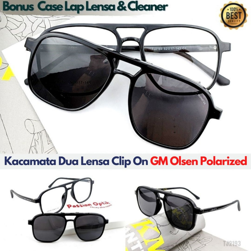 Jual Frame Kacamata Lebar Hitam Polarized Olsen Clip On Dua Lensa ...