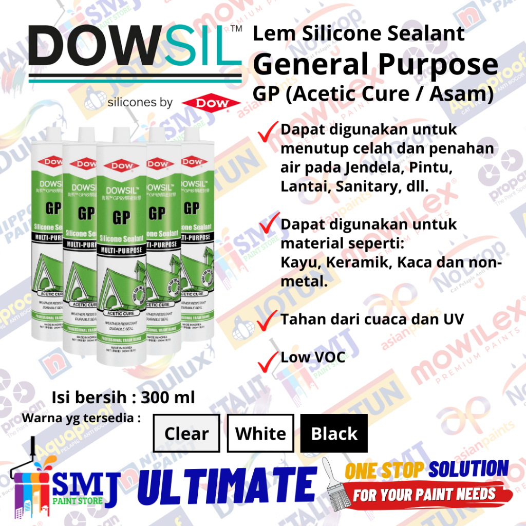 Jual Lem Kaca Silicone Sealant DOWSIL GP Dow Corning Warna White 280ml ...