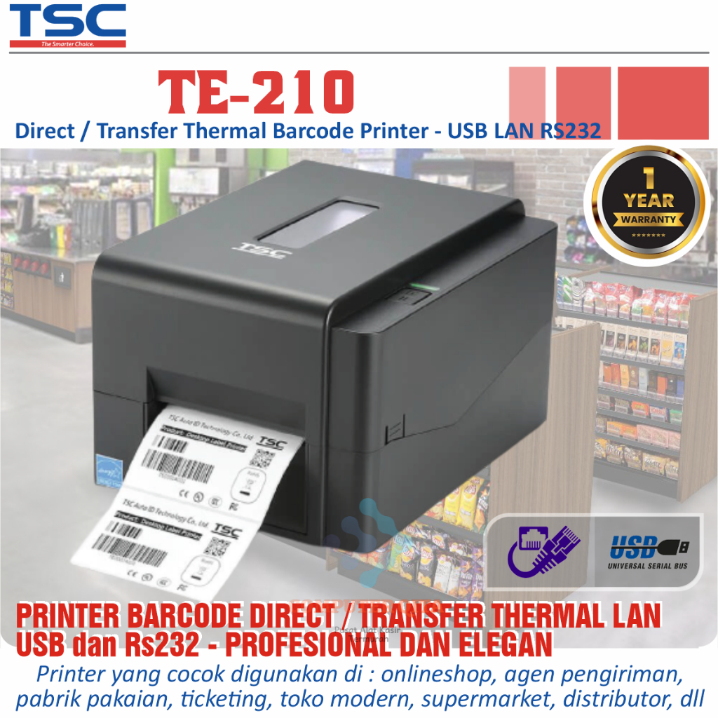 Jual Printer Barcode Label Sticker TSC TE210 TE-210 LAN USB RS232 ...