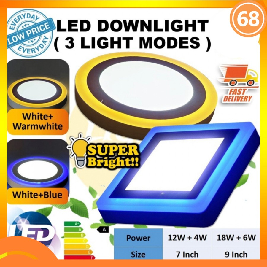 Jual LAMPU DOWNLIGHT LED PANEL OUTBOW LED DUA WARNA OB BULAT KOTAK ...