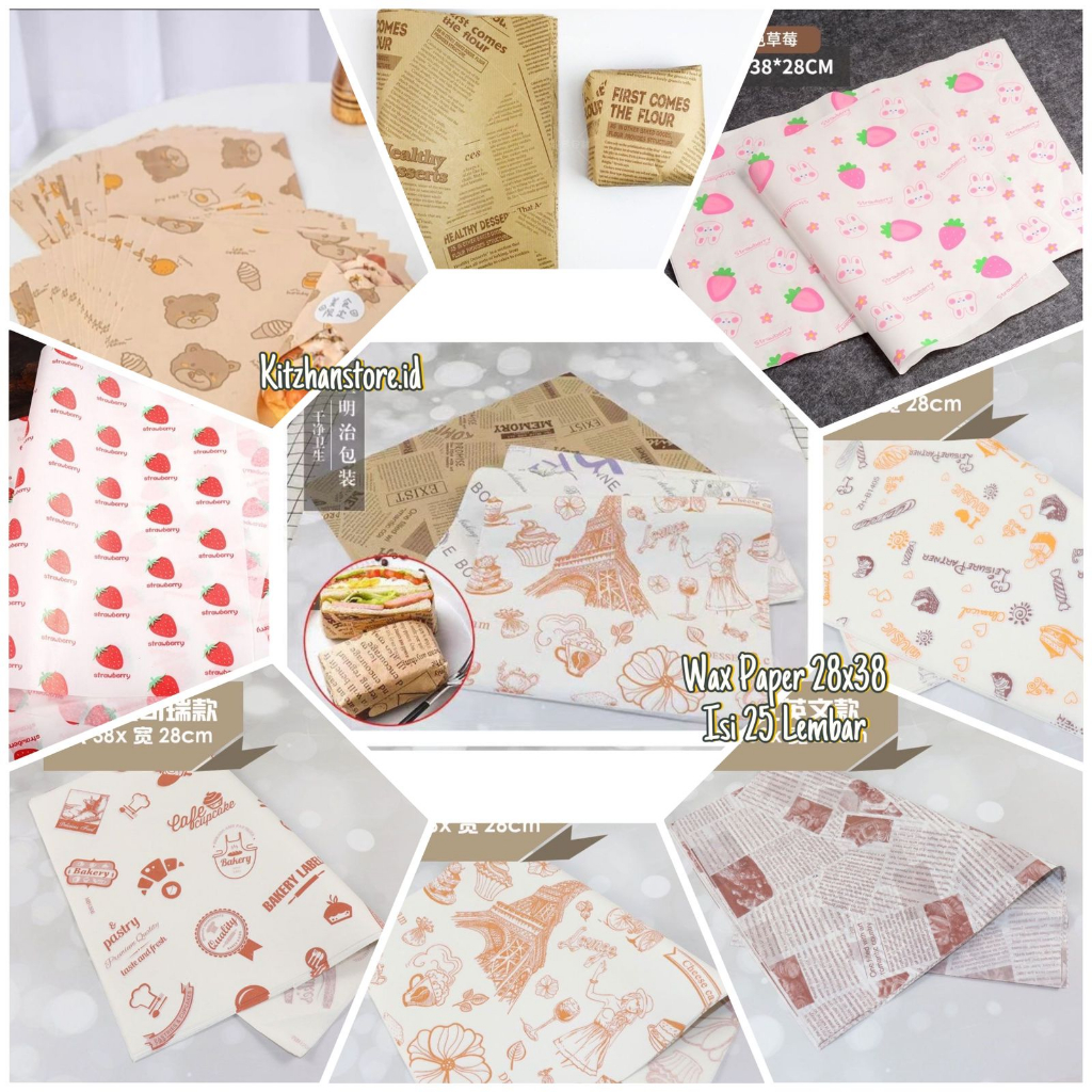 Jual kertas roti motif / wax paper / baking paper motif 28x38cm ...