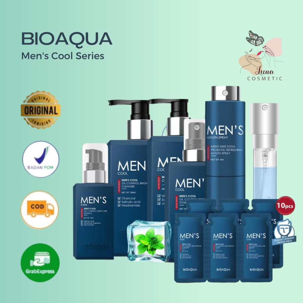 Jual BIOAQUA Men's Cool Skincare Oil Control Brightening Toner 120ml | Essence 50ml | Cleanser ...