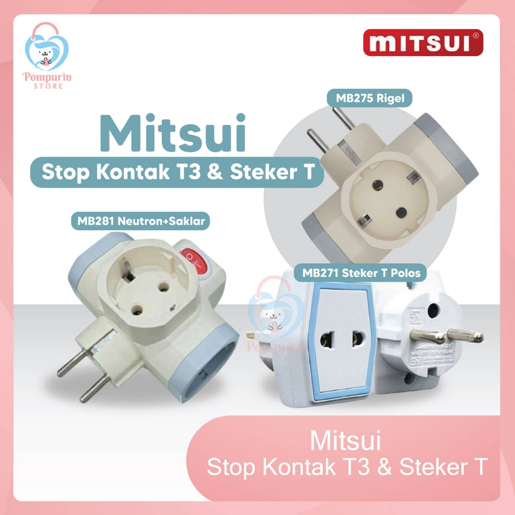 Jual Mitsui Stop Kontak T 3 / Steker T - MB281 Stop Kontak T 3 Lubang ...