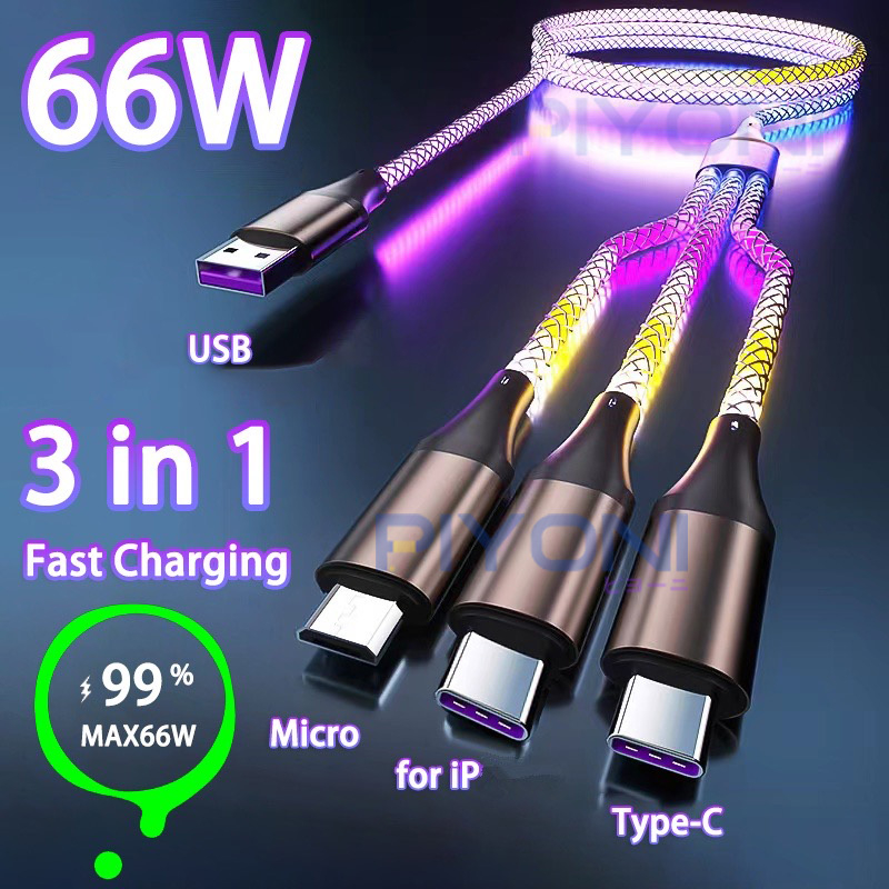 Jual Piyoni 【3 in 1】Kabel Data Micro Type C Lightning Cable 66W Fast Charging Kabel Date ...