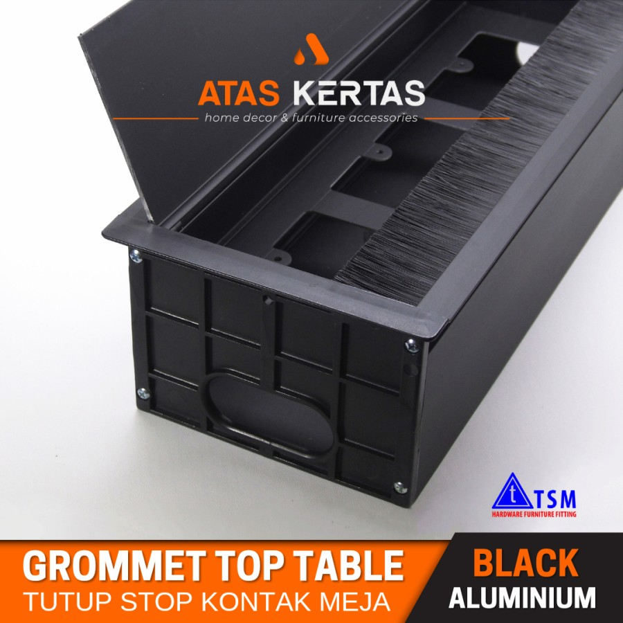 Jual Box stop kontak meja tanam Aluminium Hitam - Grommet kabel meja ...