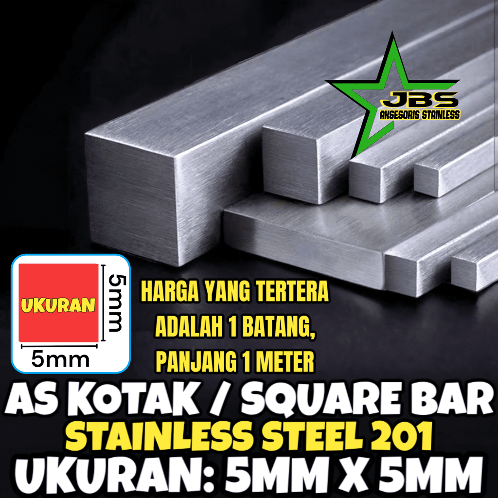 Jual AS KOTAK SS 201 - 5MM X 5MM - (1 METER) - SQUARE BAR / BESI NAKO ...