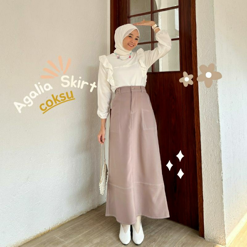 Jual KUDI - Agalia Contrast Skirt (Rok A line 6 Warna) | Shopee Indonesia