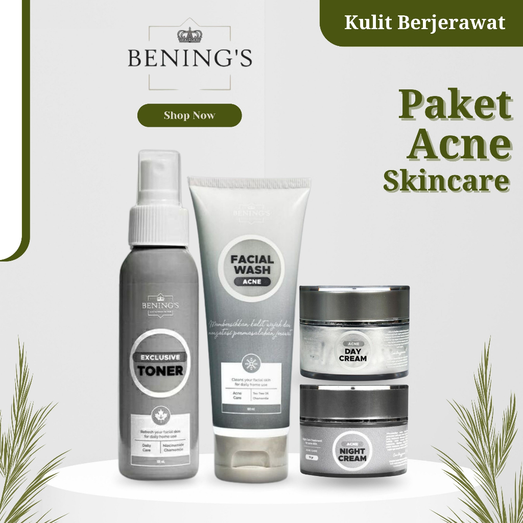 Jual Paket Bening's Acne | Skincare Untuk Wajah Berminyak Dan Berjerawat | Day & Night Cream ...