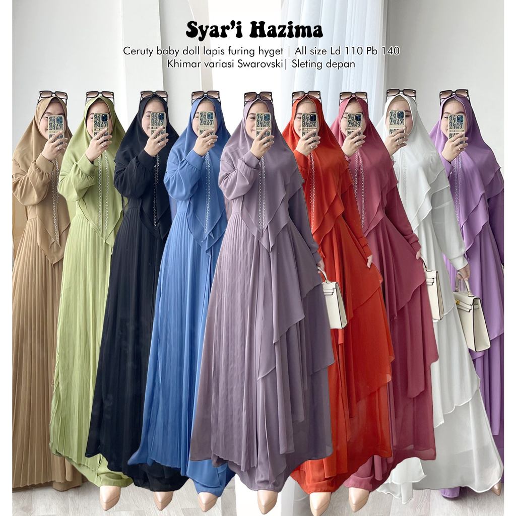 Jual Zahira1808 Hazima Gamis Bahan Ceruty Baby Doll Dress Set Khimar ...