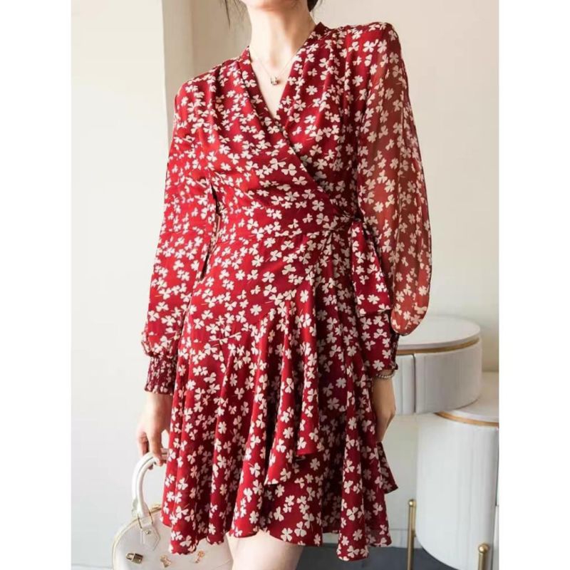 Jual 6910 Baju minidress RUFFLE REMPEL WRAP VNECK mini dress lengan ...