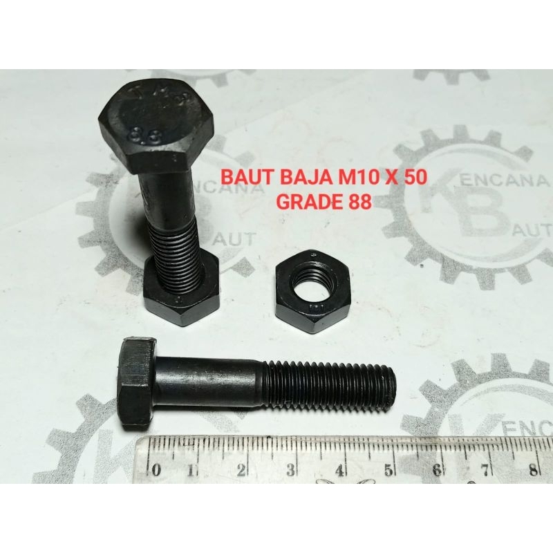 Jual BAUT BAJA M10 X 50 GRADE 88 / HEXAGON BOLT M10 X 50 KUNCI 17 PANJANG 5 CM | Shopee Indonesia