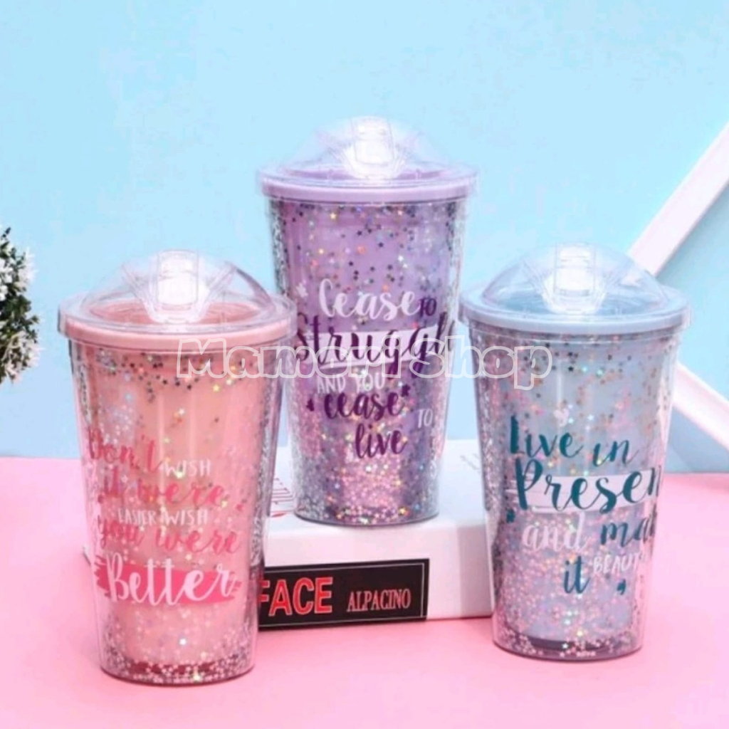 Jual [Mamori Shop] Glitter Tumbler Cups Blink Gelas Botol Minum Air ...