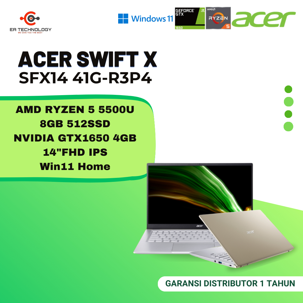 Jual ACER SWIFT X SFX14 41G-R3P4 Ryzen 5-5500U 8GB 512SSD GTX1650 FHD Win11 | Shopee Indonesia
