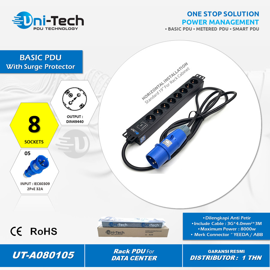 Jual PDU 8 Socket Germany - Basic PDU 8 Outlet / Holes Socket DIN49440 with Surge Protection And ...