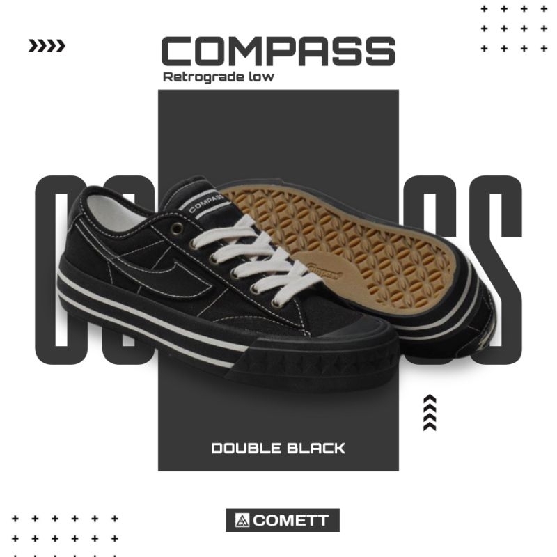Jual SEPATU COMPASS RETROGRADE DOUBLE BLACK | Shopee Indonesia