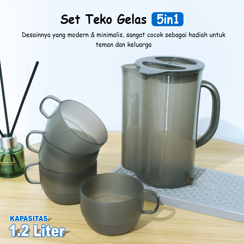 Jual Set Teko Gelas 5 in 1 Terbaru / Teko Jus Air Teh Kopi Wadah ...