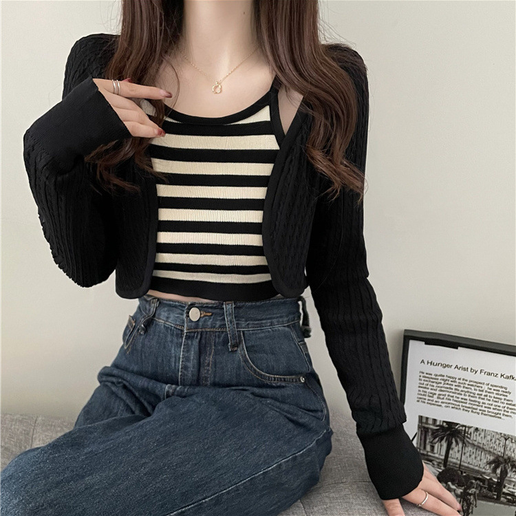 Jual JOYFIT - ATASAN SET 2 IN 1 RAJUT WANITA KNIT SET VEST CROP LENGAN PANJANG TANKTOP CARDI ...