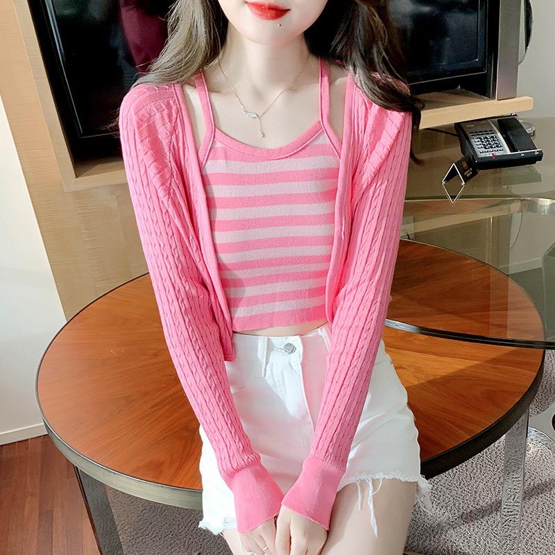 Jual JOYFIT - ATASAN SET 2 IN 1 RAJUT WANITA KNIT SET VEST CROP LENGAN PANJANG TANKTOP CARDI ...