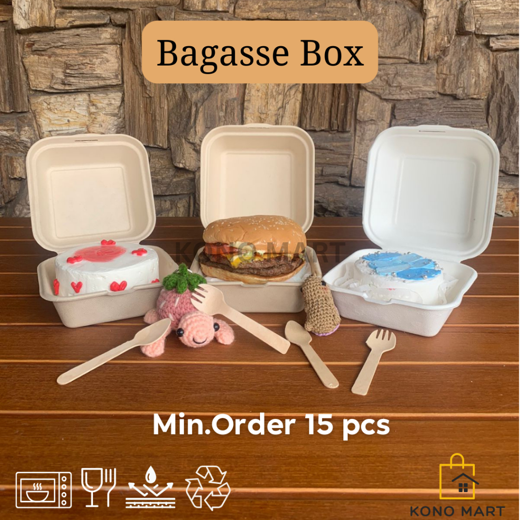 Jual BAGASSE BOX LUNCH BURGER CAKE TART / BOX BENTO CAKE / BOX KOREAN ...