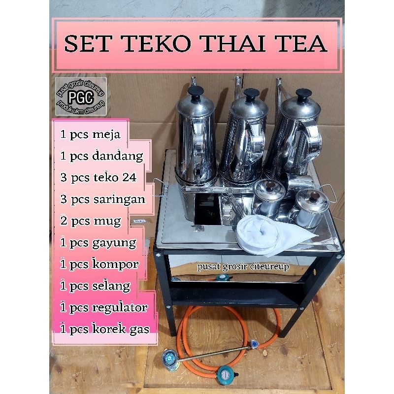 Jual Teko Thai Tea Set Lengkap Meja /Dandang Uap Thai Tea 4 Lubang Set ...