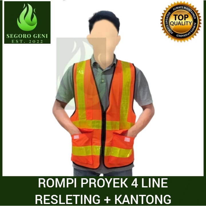 Jual Rompi Safety Polyester Orange 4 Line Mekanik Rompi Proyek kantong ...