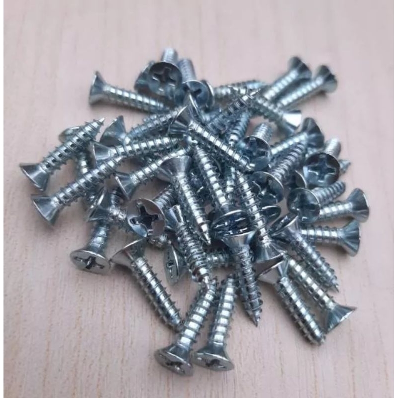 Jual (100 pcs) Sekrup skrup scrub baud baut 6x½ 12mm kepala datar ...