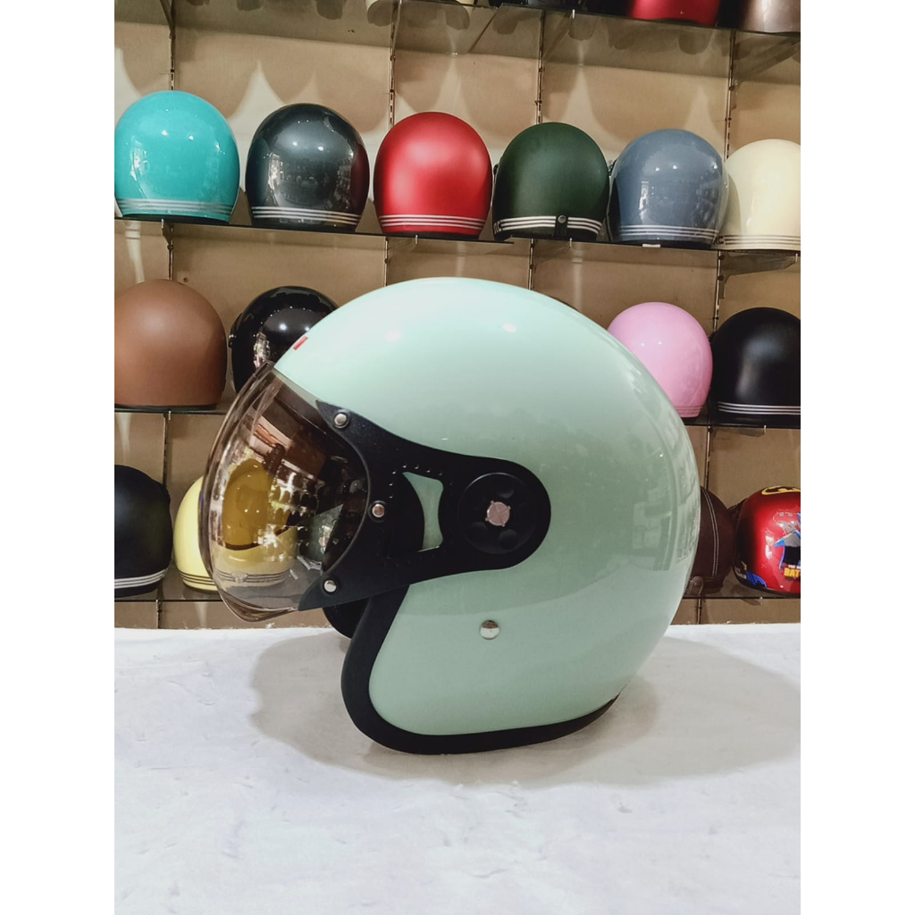 Jual Ainon Italy Helm Half Face Dewasa Kaca Pilot Warna Mint Glossy ...