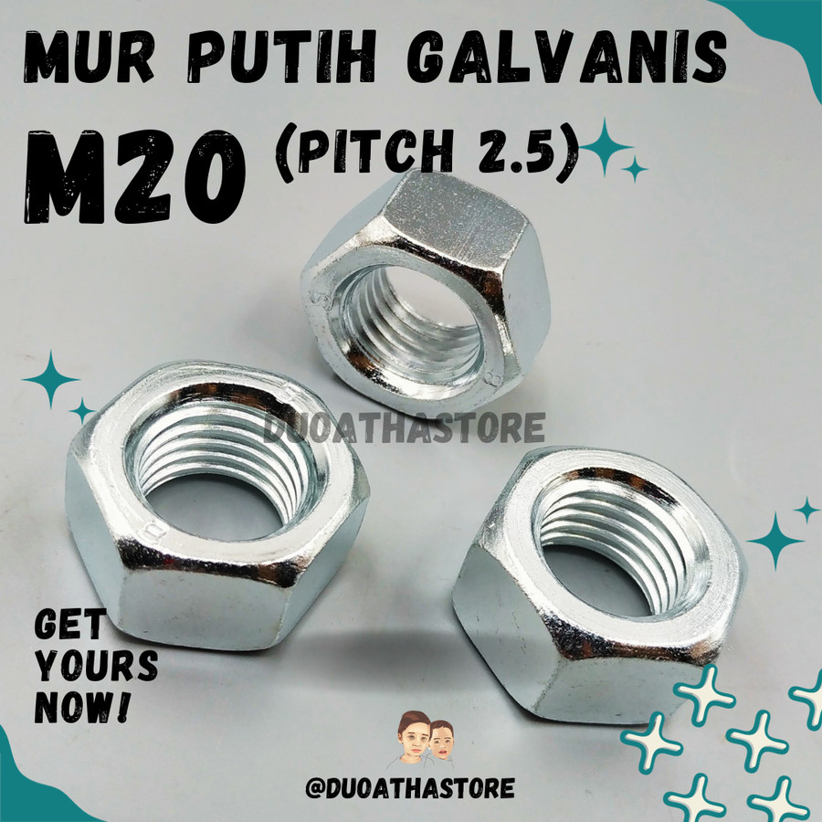 Jual Mur M20 x Pitch 2.5 Galvanis / Hex Nut M20 Galvanis PUTIH Kunci 30 | Shopee Indonesia