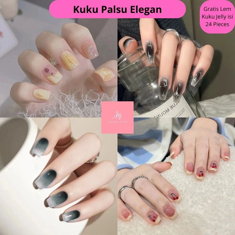 Jual Swan 3 Kuku Palsu Fake Nail 24 Pcs Kemasan Strip Kuku Palsu Baru Fake Nails Kuku Palsu 3d ...
