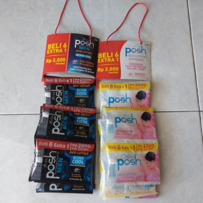 Jual posh deo-lotion 2 varian whitening&active cool isi 14 sachet ...