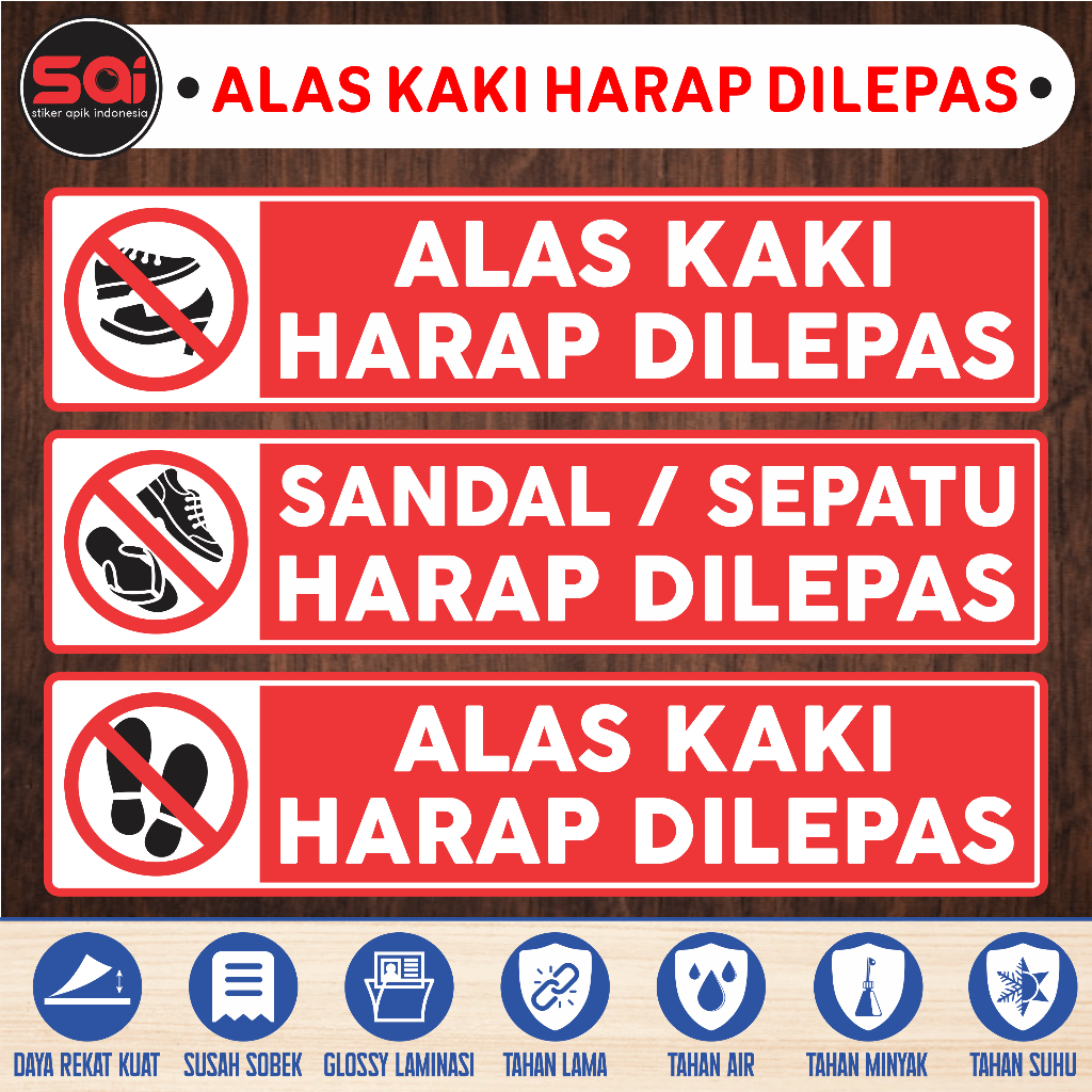 Jual stiker vinyl anti air ALAS KAKI , SANDAL / SEPATU HARAP DILEPAS ...