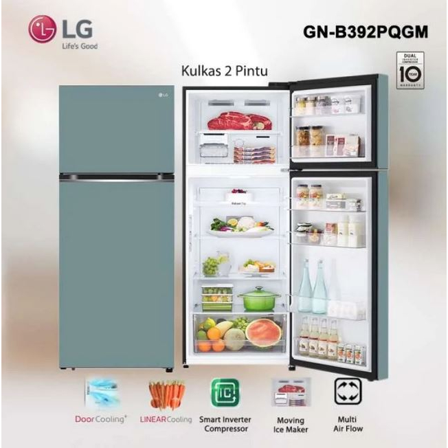 Jual KULKAS 2 PINTU LG SMART INVERTER GNB392GP LEMARI ES GNB392GP GM ...