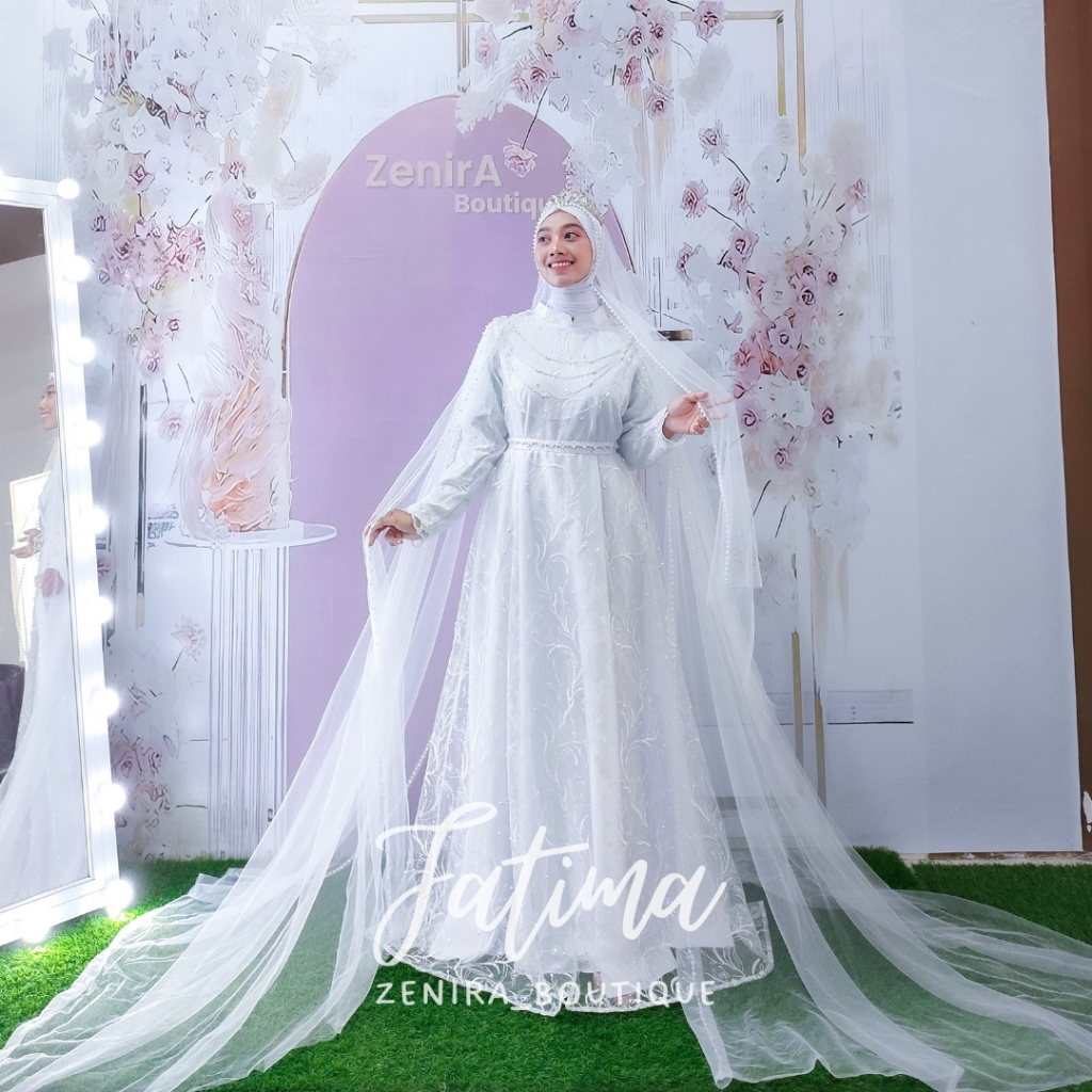 Jual Wedding Dress Fateema Set Gaun Pengantin Muslimah Syari Mewah ...