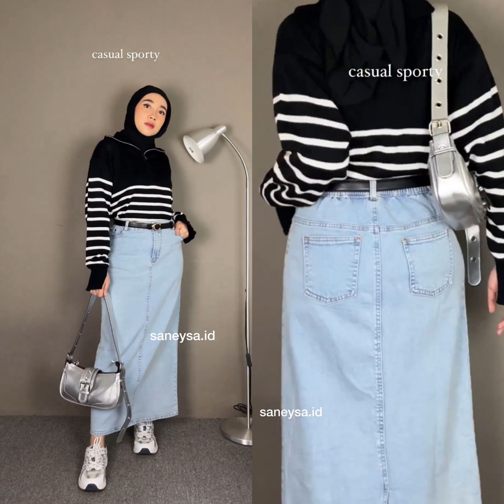 Jual Athena Denim Skirt - Rok Jeans Highwaist Panjang - Rok Span Panjang - Maxi Skirt - Rok ...