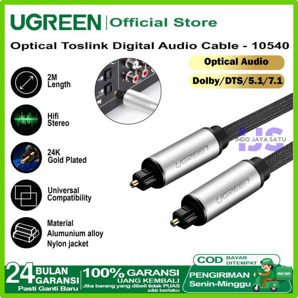 Jual UGREEN 10540 Kabel Toslink Digital Audio Optical SPDIF Kabel Fiber ...