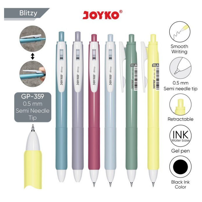 Jual Gel Pen Pulpen Pena Joyko GP-359 Blitzy Gel 0.5 mm Hitam PCS | Shopee Indonesia