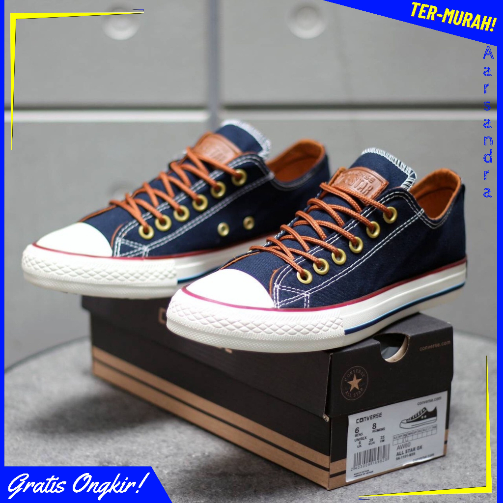 Jual Sepatu Converse Premium Navy Tali Coklat All Star Classic Casual ...